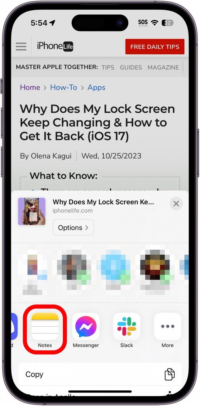 How to Share a Website to Notes