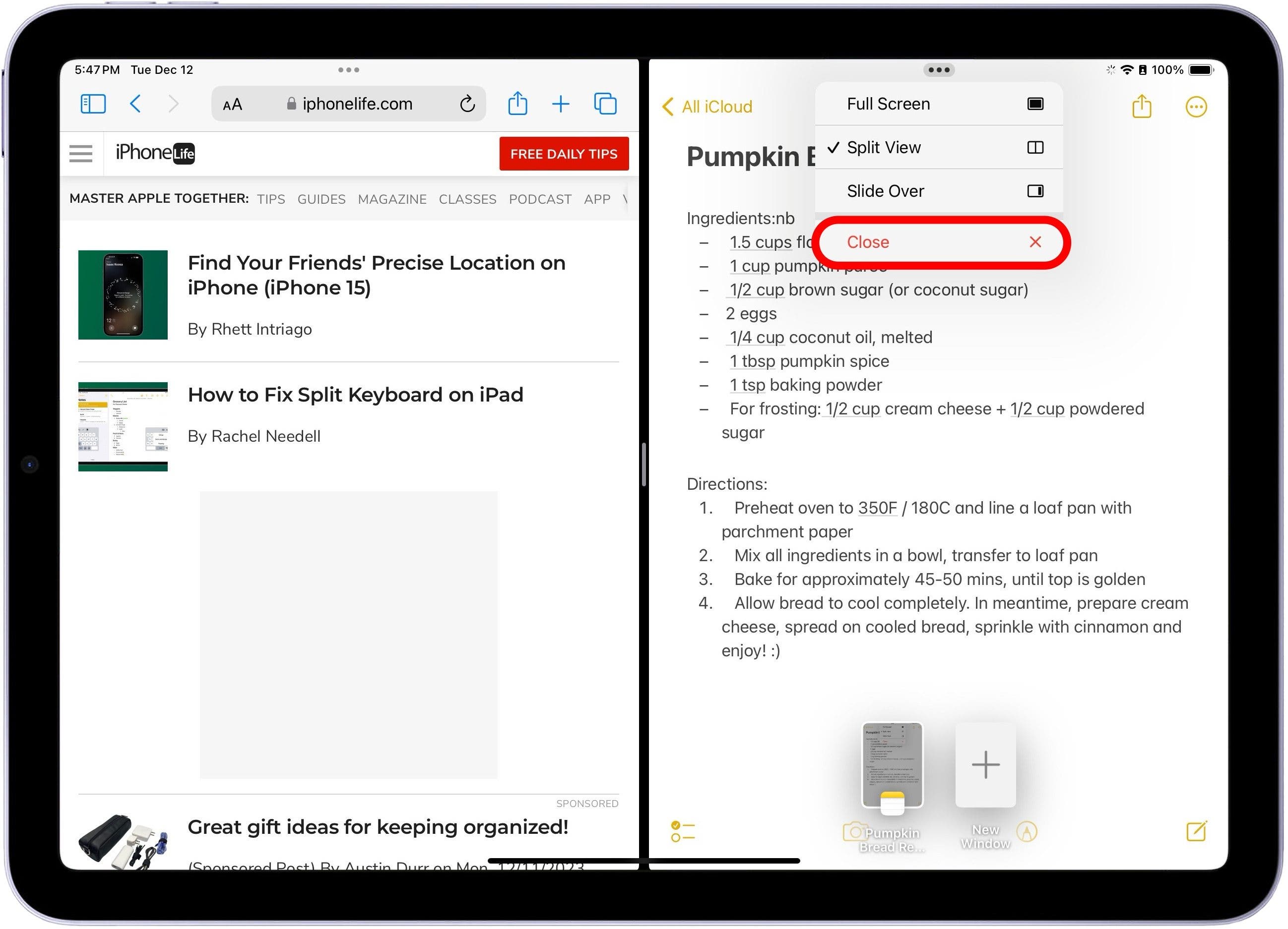 How to Get Rid of Split Screen on iPad