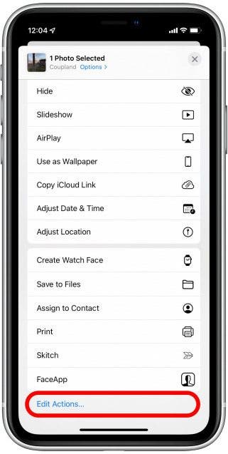 iphone share button options