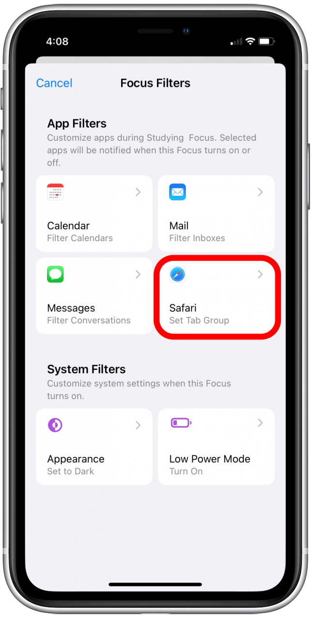 How to Choose What Safari Tab Groups You Can See in Focus Mode
