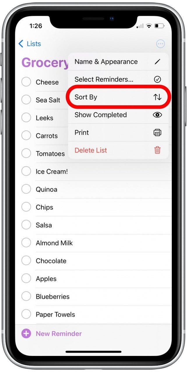How to Sort Lists in the Reminders App with iOS 14.5