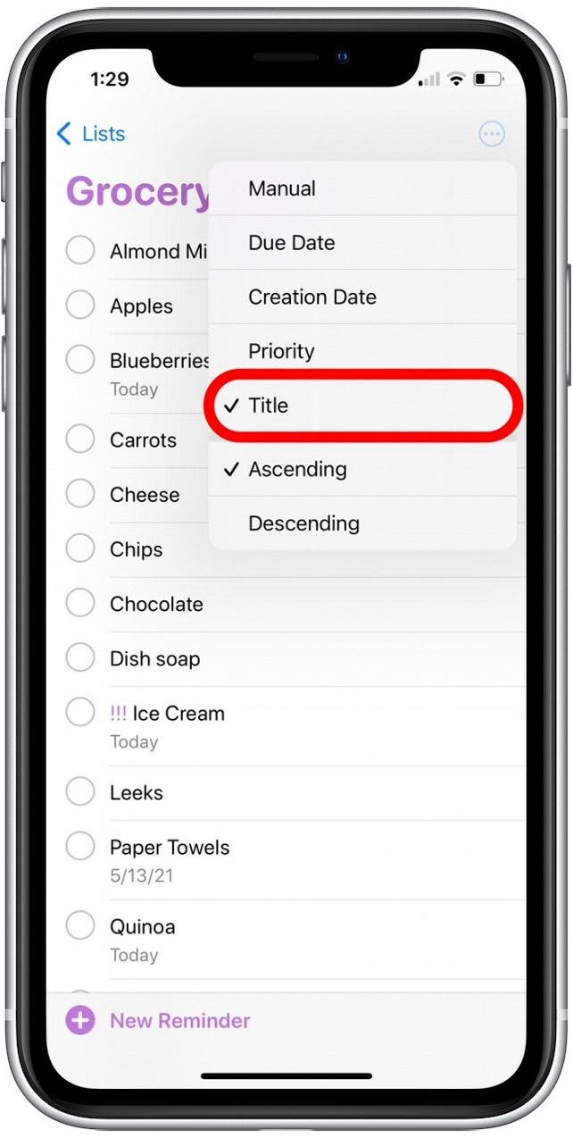 How to Sort Lists in the Reminders App with iOS 14.5