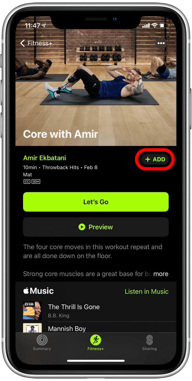 Apple Fitness Plus: How to Add a Favorite Workout to My Workouts