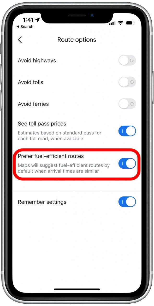 How to Disable Google Maps Fuel-Efficient Routes on iPhone | www ...