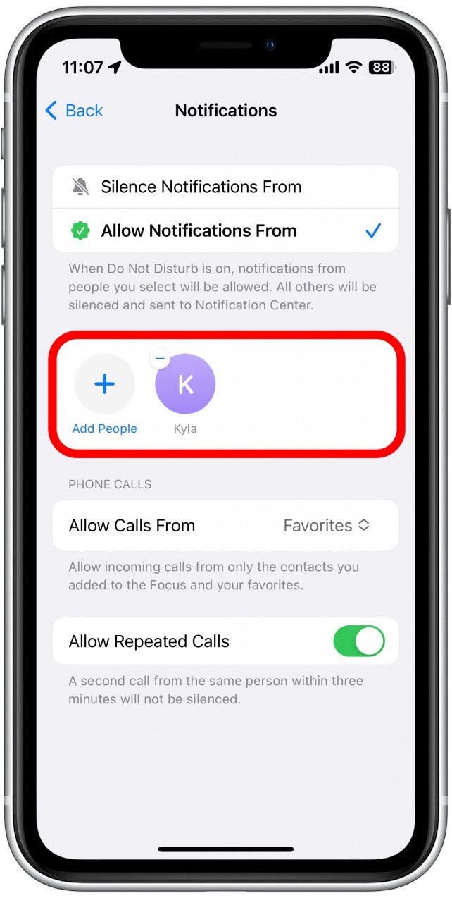 Allow Calls from Favorites on iPhone While Focus Is Active