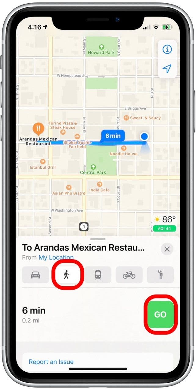 Switch between Turn-by-Turn Directions & Overview When Walking