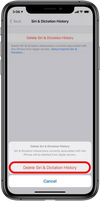 iphone dictation delete