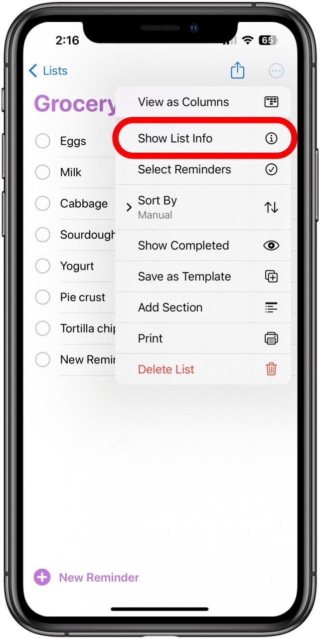 How to Automatically Sort Grocery Lists in Reminders