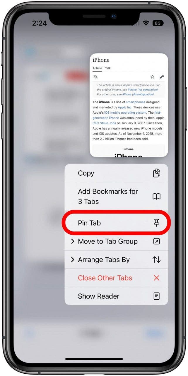How to Pin a Tab in Safari on iPhone