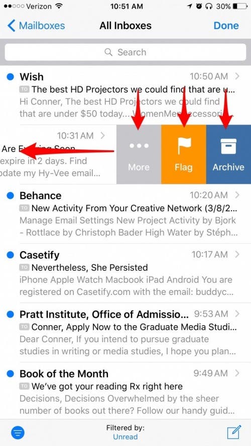 How to Use Swiping Gestures in Mail on iPhone