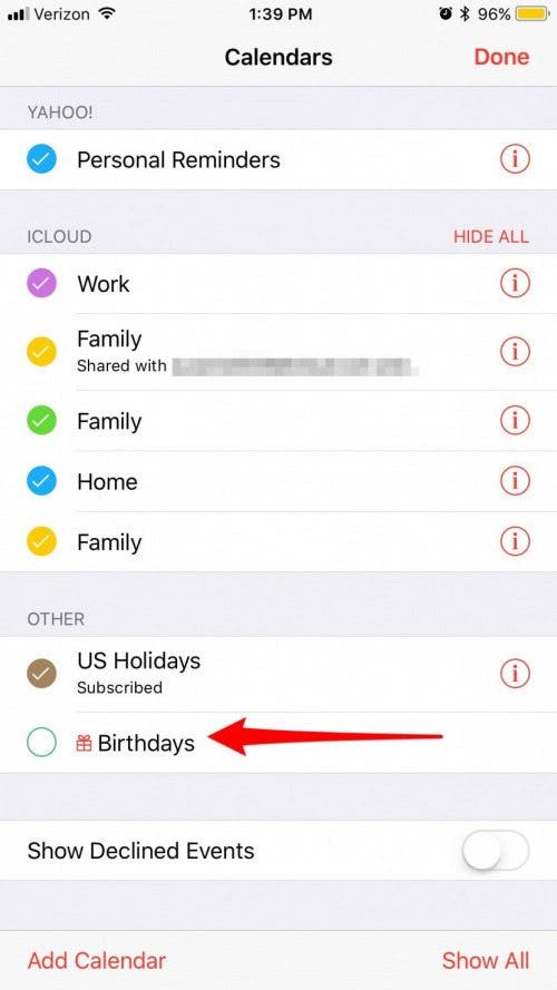 How to Hide Birthdays in the Calendar App on iPhone